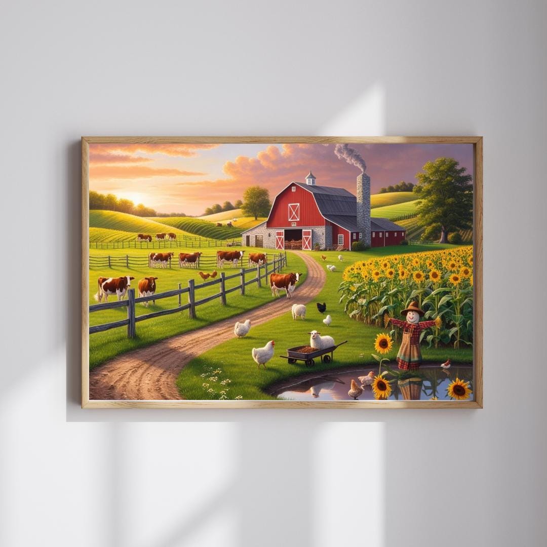 Serene Countryside Farm Puzzle, Family Fun Activity, Relaxing Gift for ...