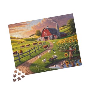 Serene Countryside Farm Puzzle, Family Fun Activity, Relaxing Gift for ...