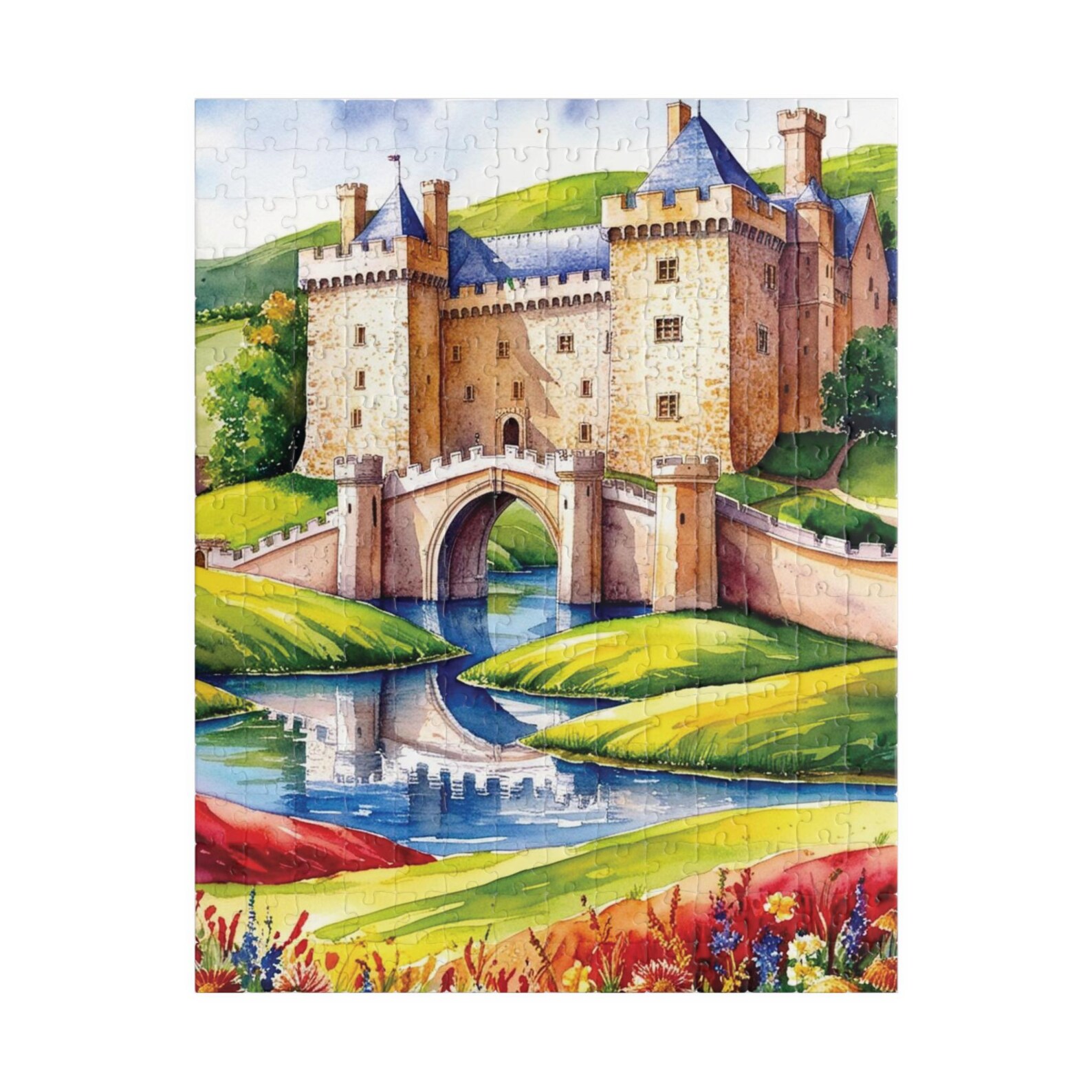 Medieval Castle Landscape Jigsaw Puzzle, Serene Moat Drawbridge Rolling ...