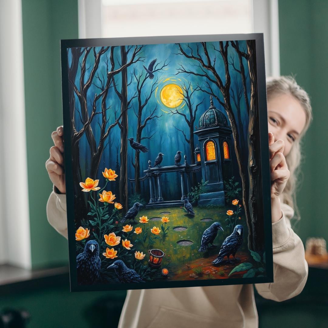 Mystical Graveyard Jigsaw Puzzle, Enchanting Black Raven Gothic Artwork ...