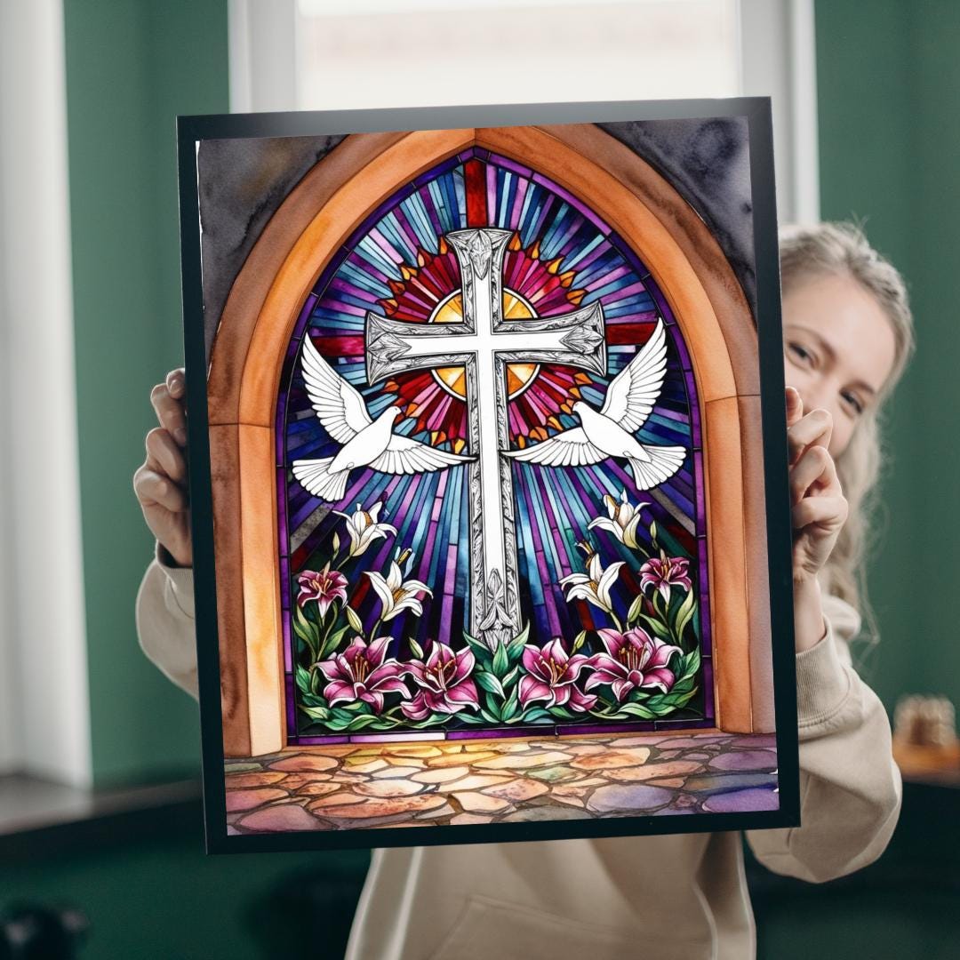 Stained Glass Cross Puzzle: Dove & Lily Design, Christian Jigsaw - Etsy