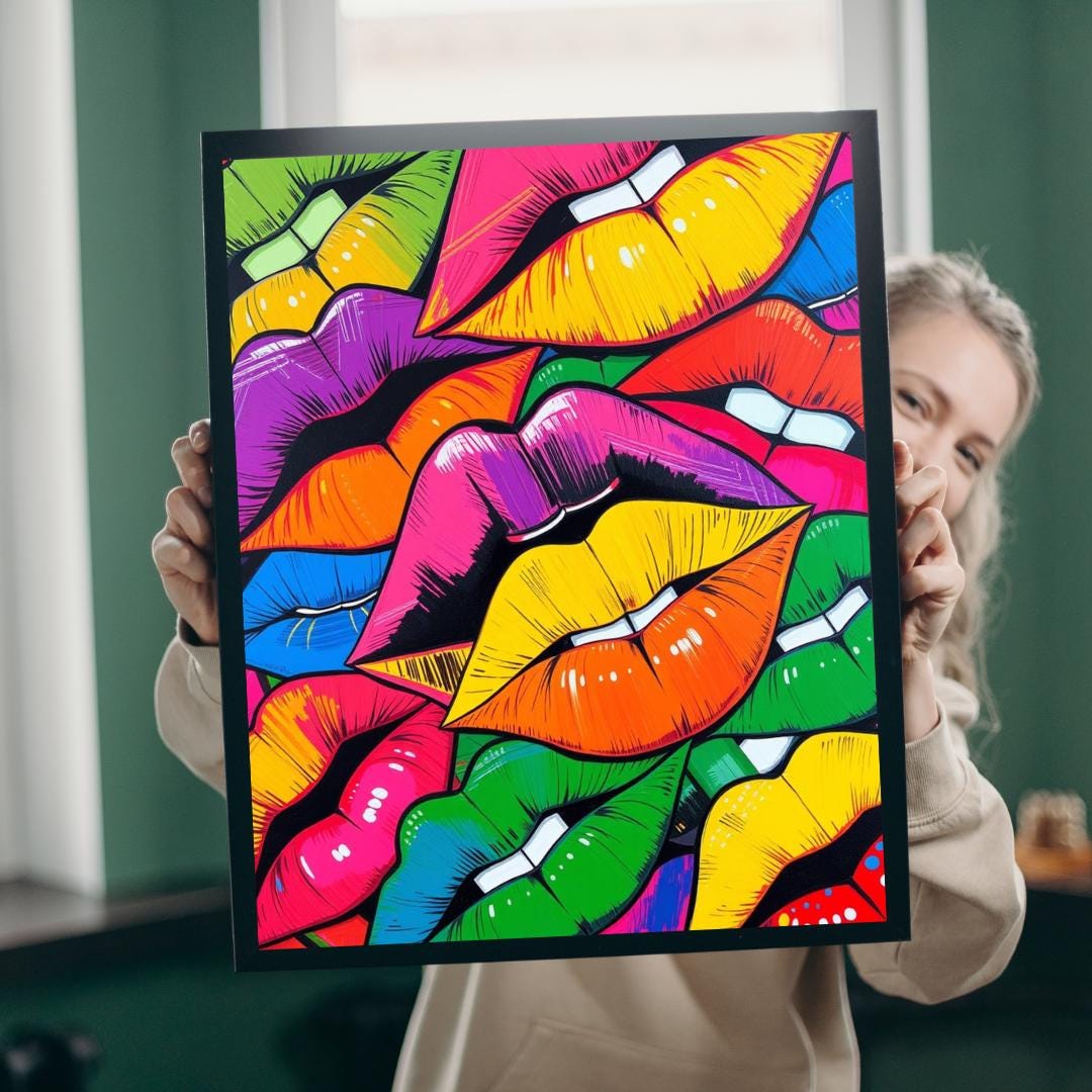 Colorful Lips Collage Puzzle, Electric Vivid Colors, Bold Artwork ...