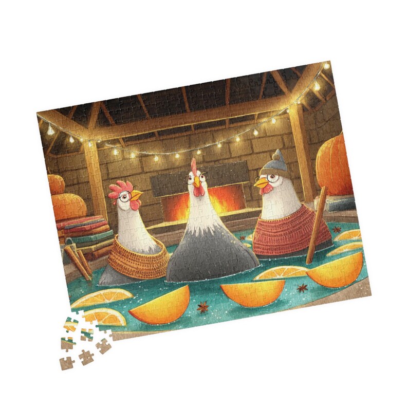 Pumpkin Spice Chicken Spa Puzzle - Cozy Autumn Chickens in Spa Bath - Etsy