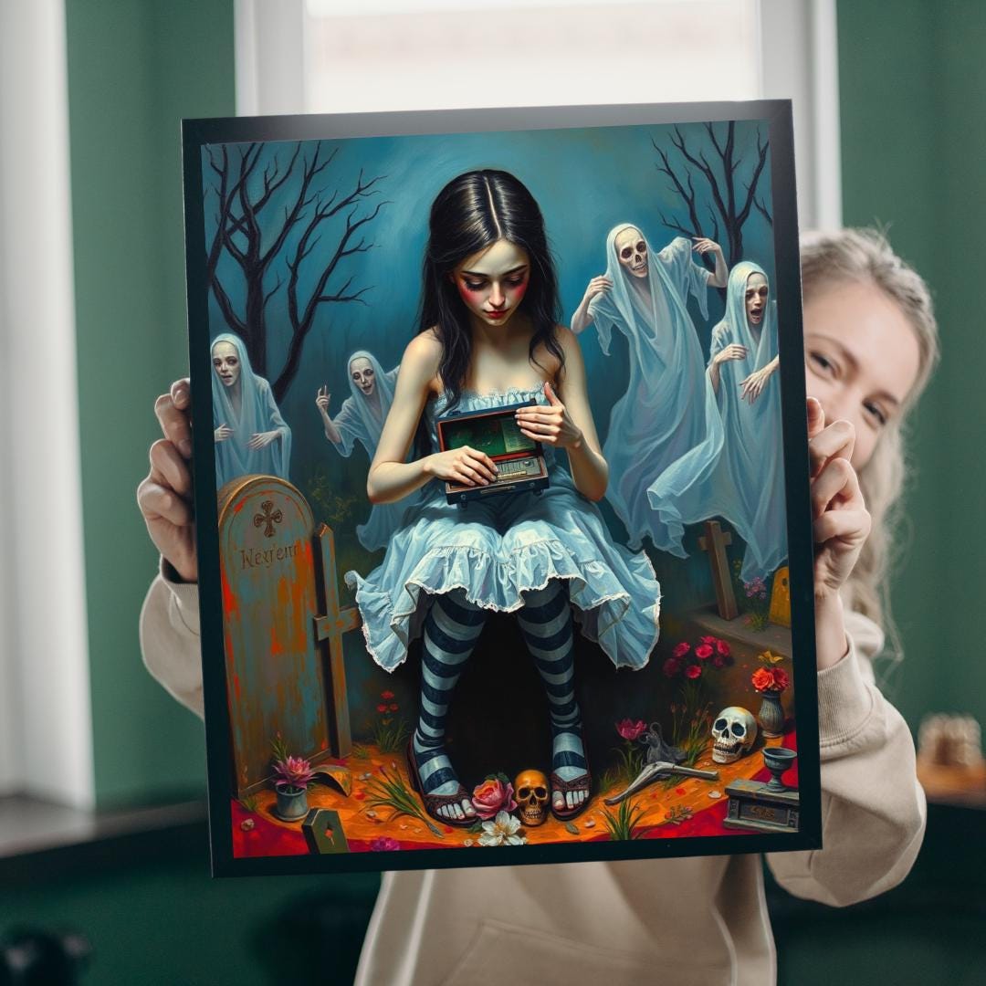Gothic Art Puzzle - Melancholic Woman in Graveyard, Best Unique ...