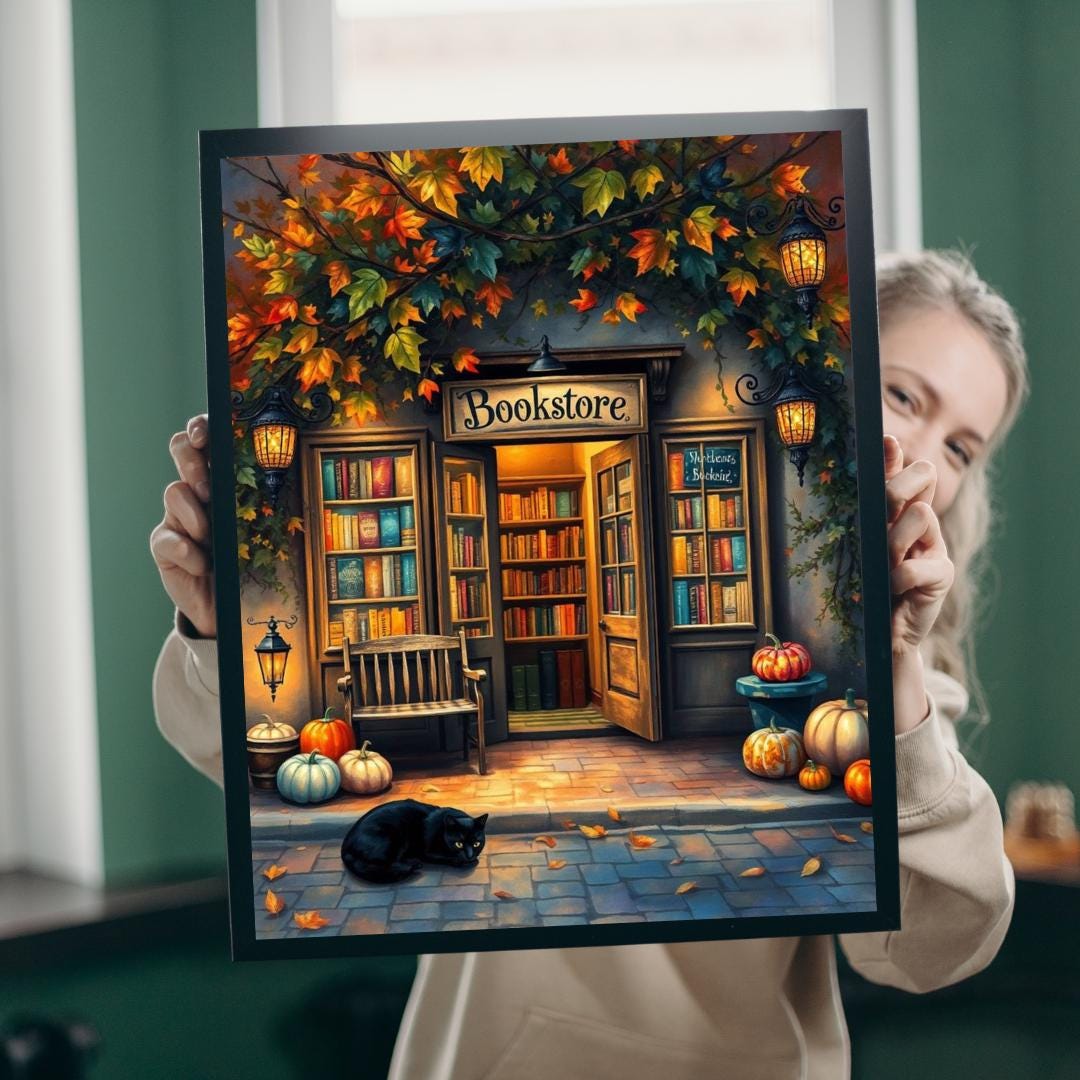 Vintage Autumn Bookstore Jigsaw Puzzle - Cozy Fall Books, Black Cat ...