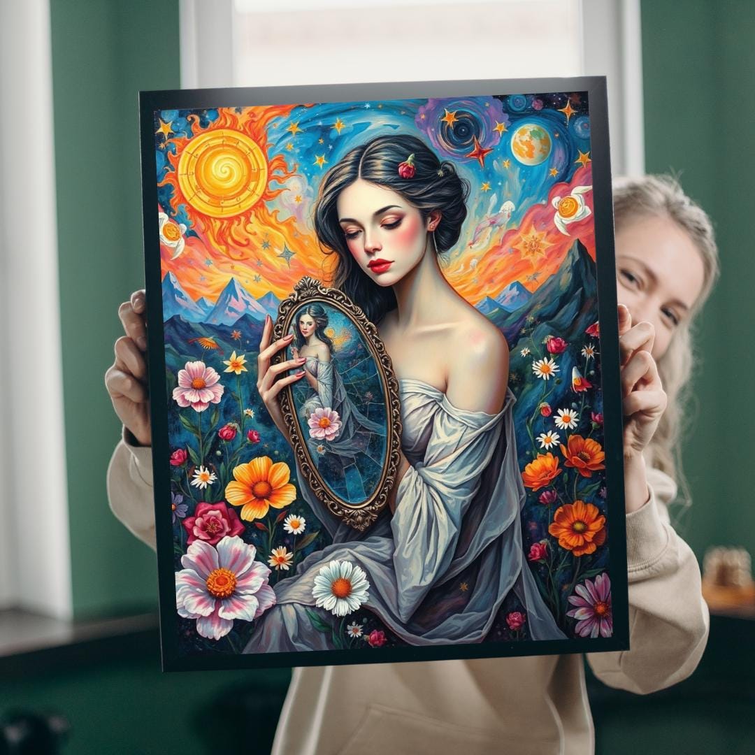 Dreamlike Self-reflection Jigsaw Puzzle With Vibrant Flowers and Stars ...