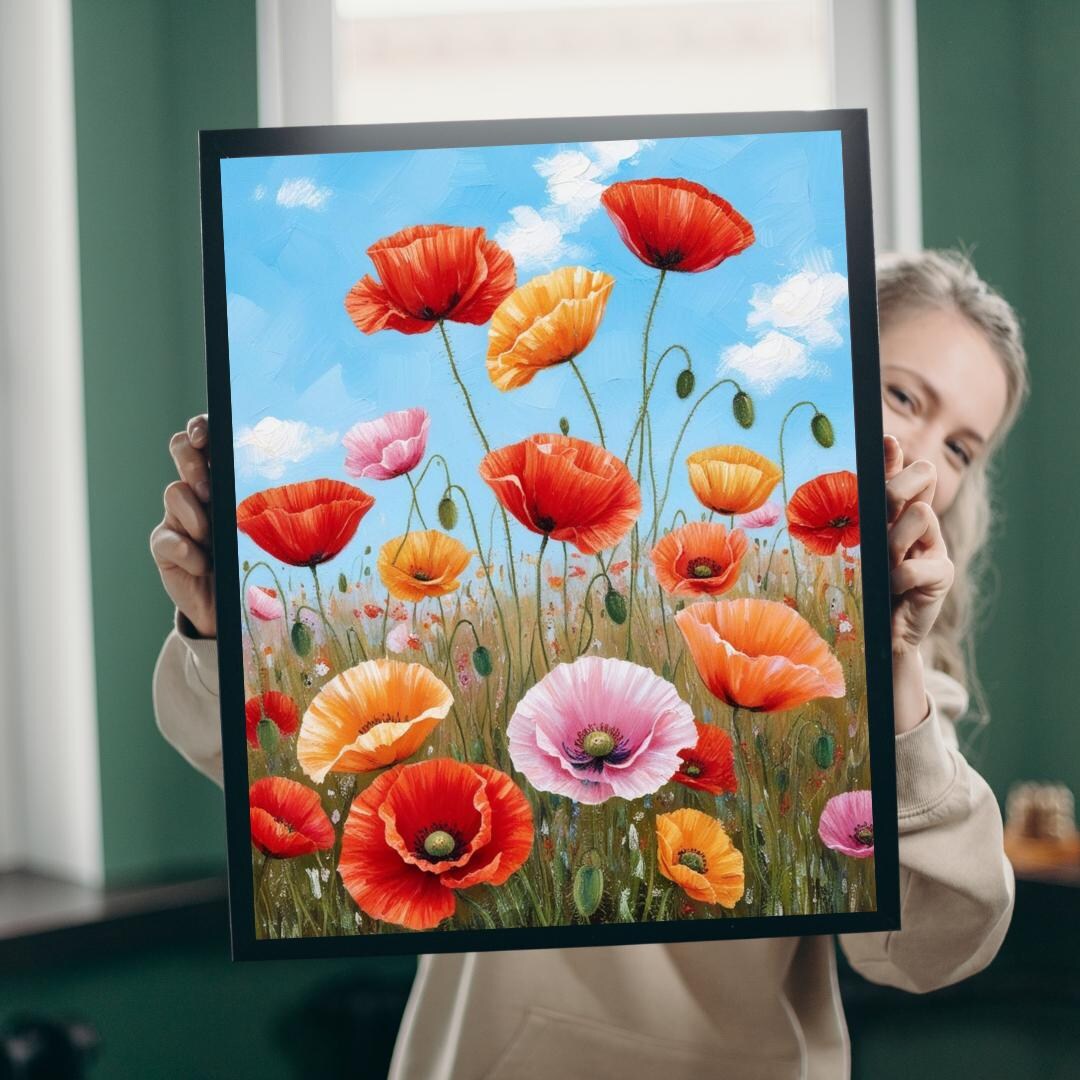 Blooming Poppies Puzzle, Close up View, Colorful Floral Meadow Scene ...