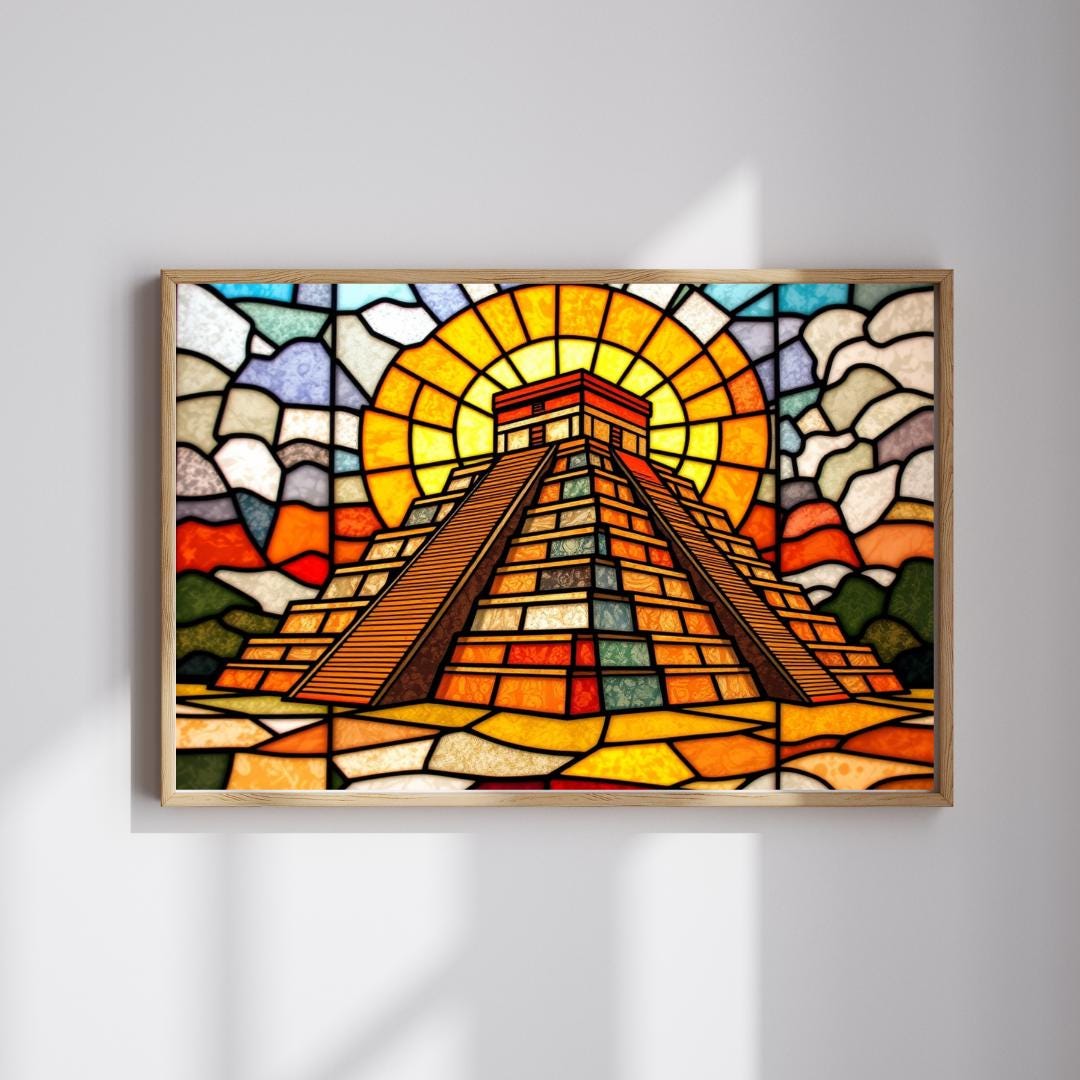 Chichen Itza Pyramid Jigsaw Puzzle: Stained Glass Mayan Art - Etsy