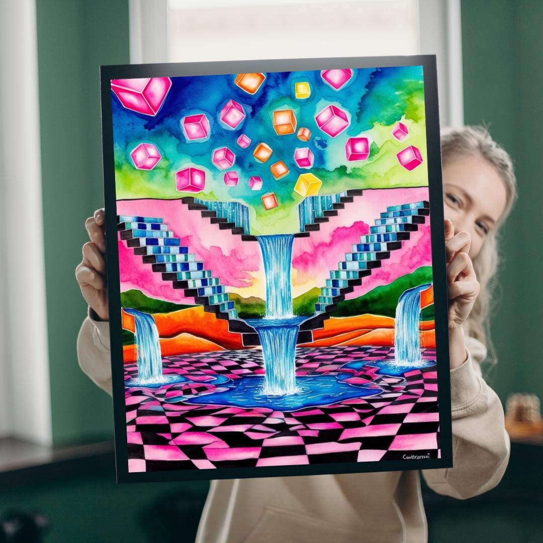 Trippy Jigsaw Puzzle: Surreal Staircase Waterfall Landscape - Etsy
