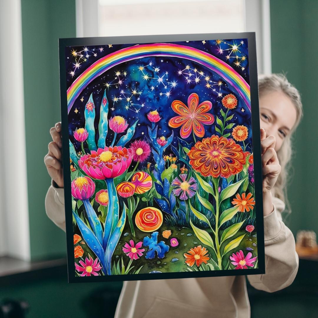 Trippy Puzzle, Glow in the Dark Garden, Otherworldly Hues Jigsaw Puzzle ...