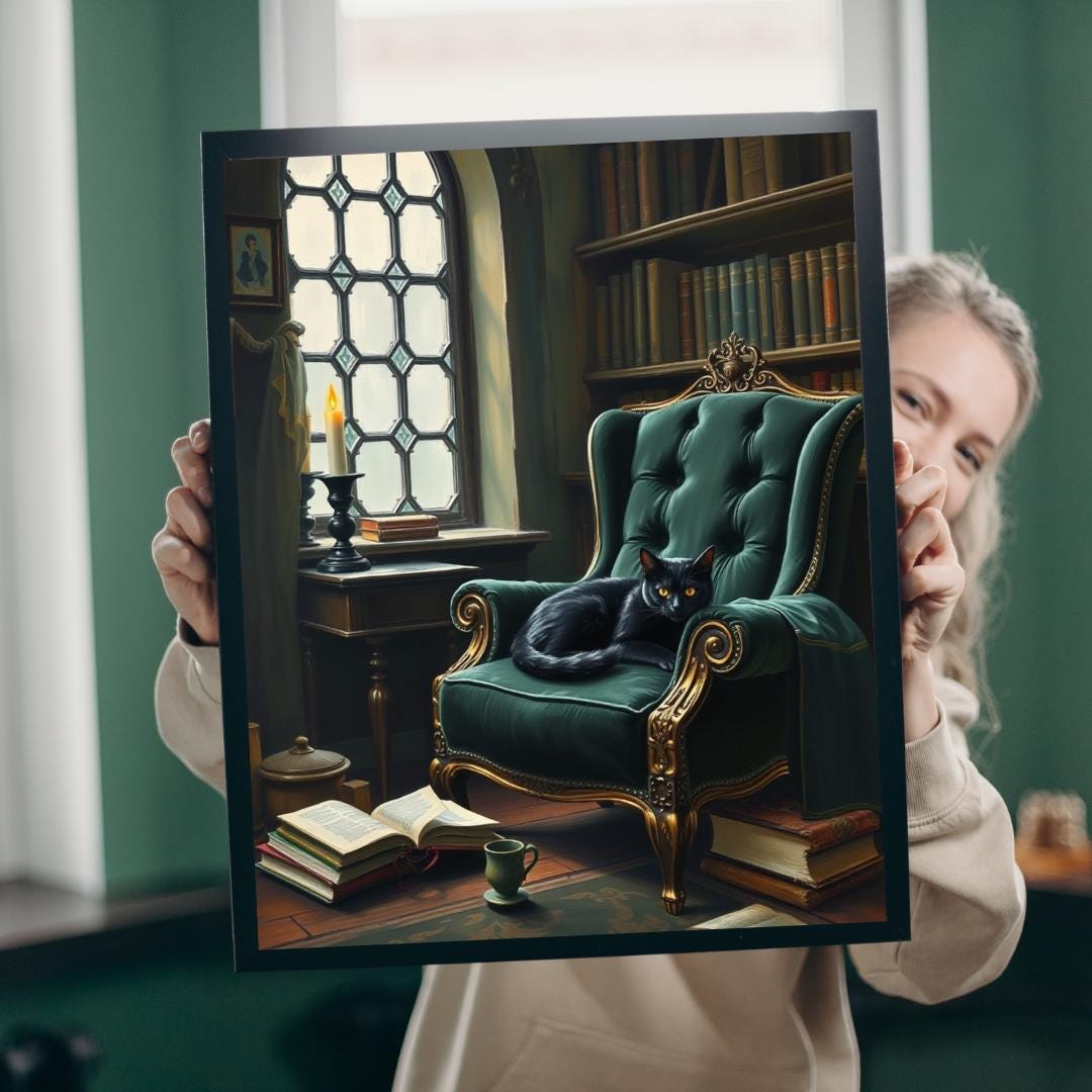 Cozy Gothic Cat Library Puzzle, 110/252/520/1014-piece Solo Game, Gift ...