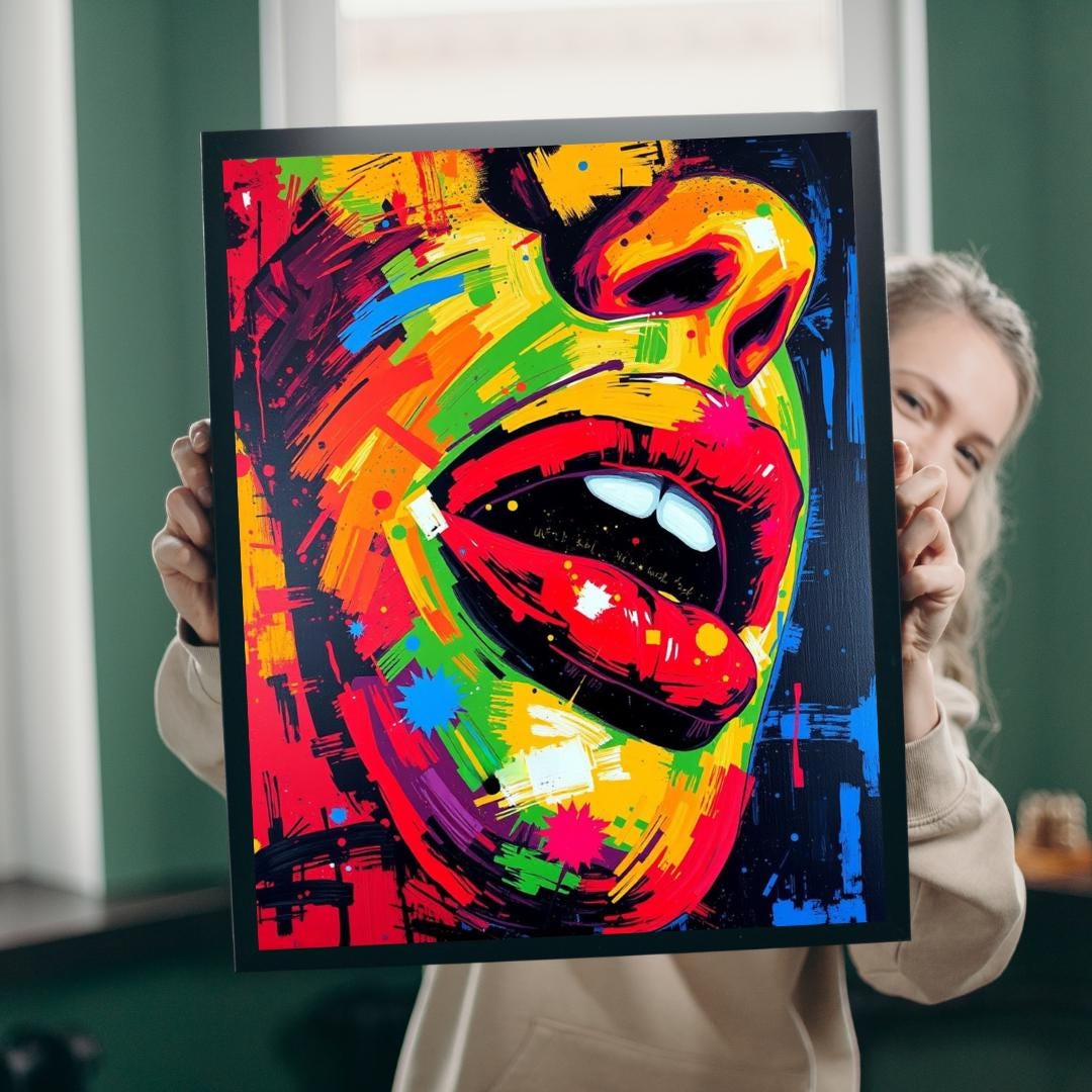Puzzle, Abstract Woman Nose and Mouth, Vivid Bold Colors, Jigsaw Game ...