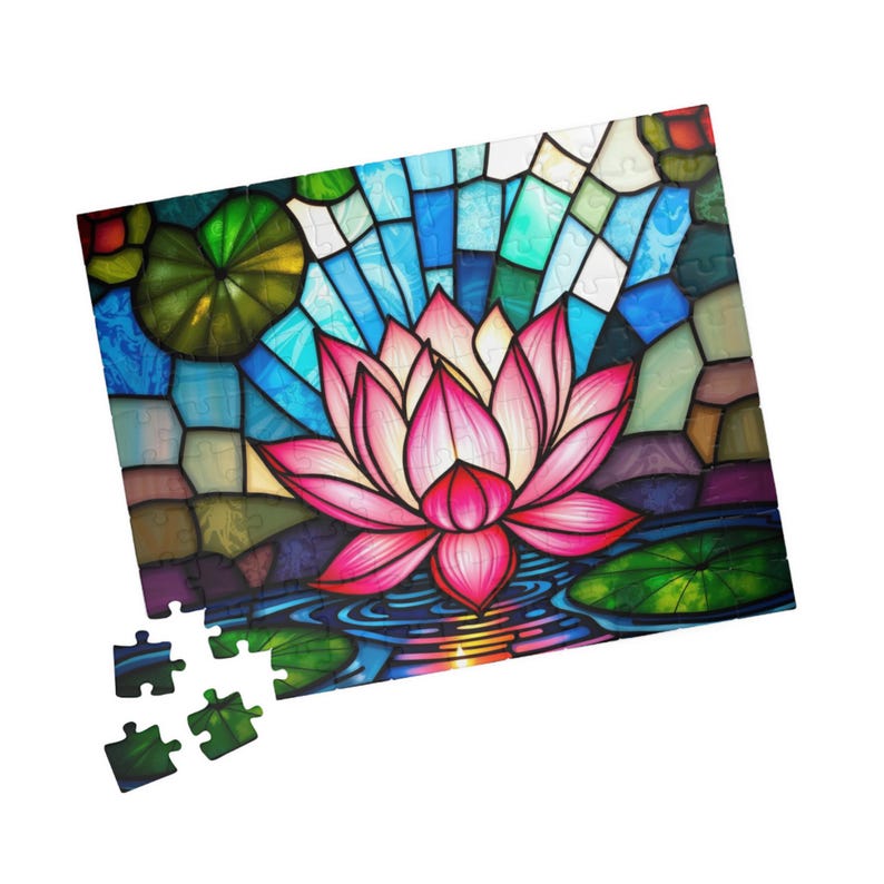 Lotus Flower Jigsaw Puzzle: Stained Glass Style, Pink Bloom - Etsy
