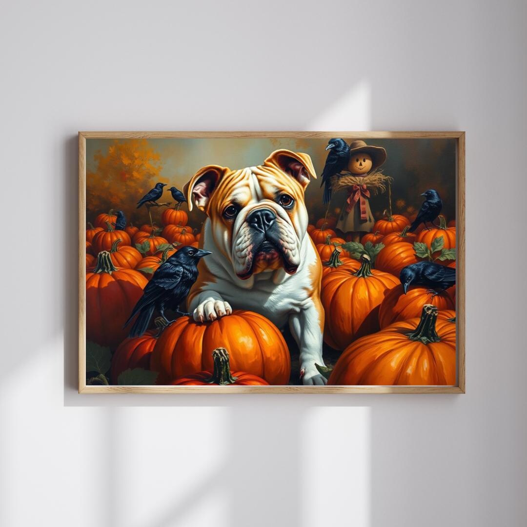 Autumn Pumpkin Dog Puzzle, Fall Bulldog Jigsaw Game for Dog Lover Gift ...