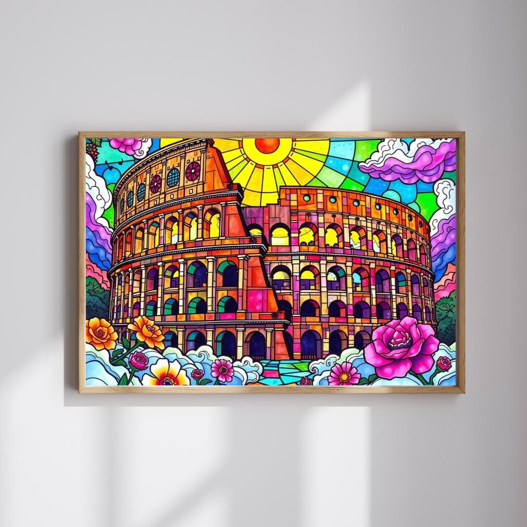Colosseum Landmark Jigsaw Puzzle, Stained Glass Style, Ancient Rome ...