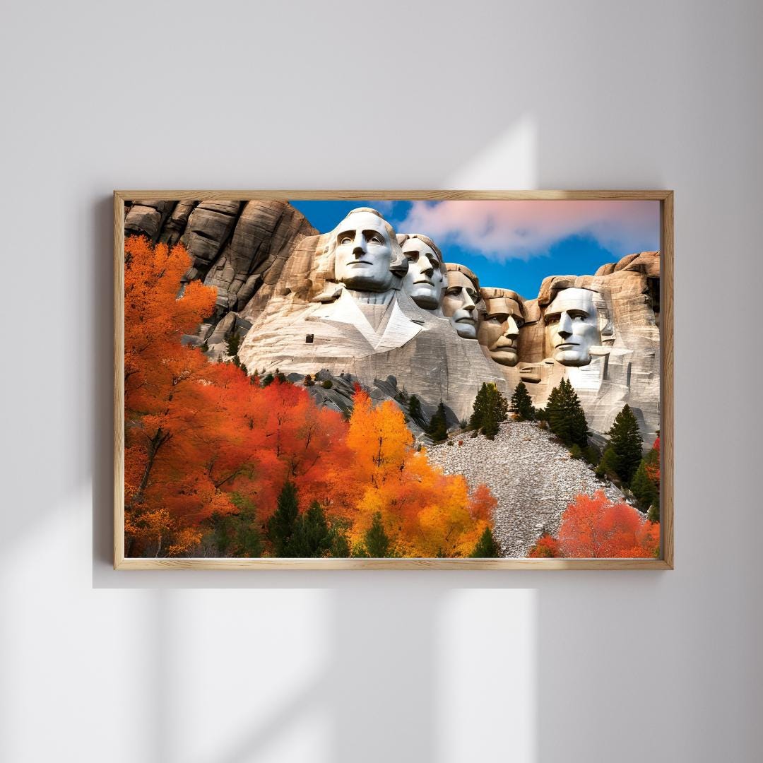 Fall Themed Mount Rushmore Jigsaw Puzzle With Autumn Leaves, Famous U.S ...