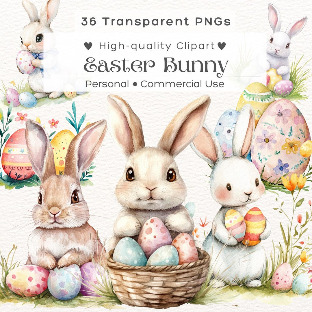 Easter Bunny Clipart – Cute Bunny, Digital Product, Instant Download ...