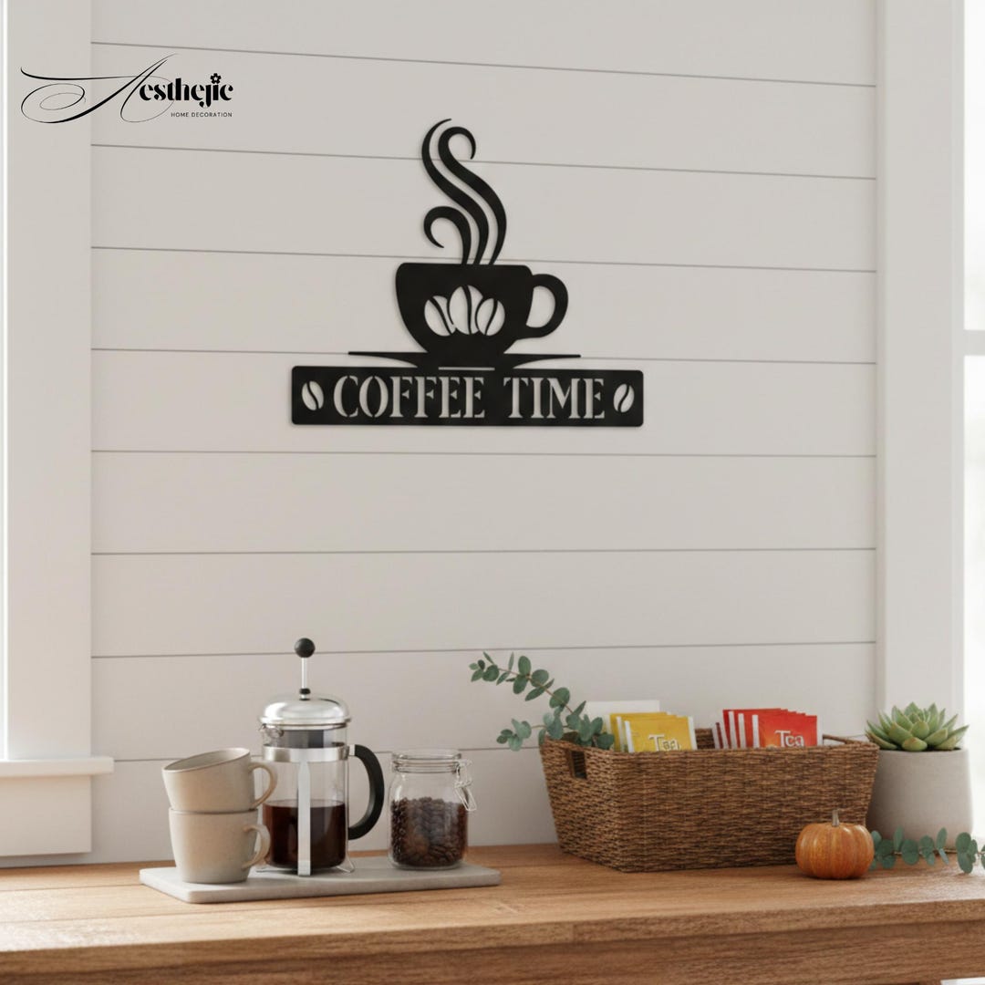 Coffee Bar Metal Wall Art – Black Iron Sign for Kitchen, Café & Home ...