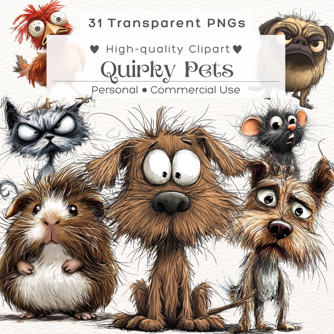 Quirky Pet Clipart – Cute Pet, Digital Product, Instant Download ...