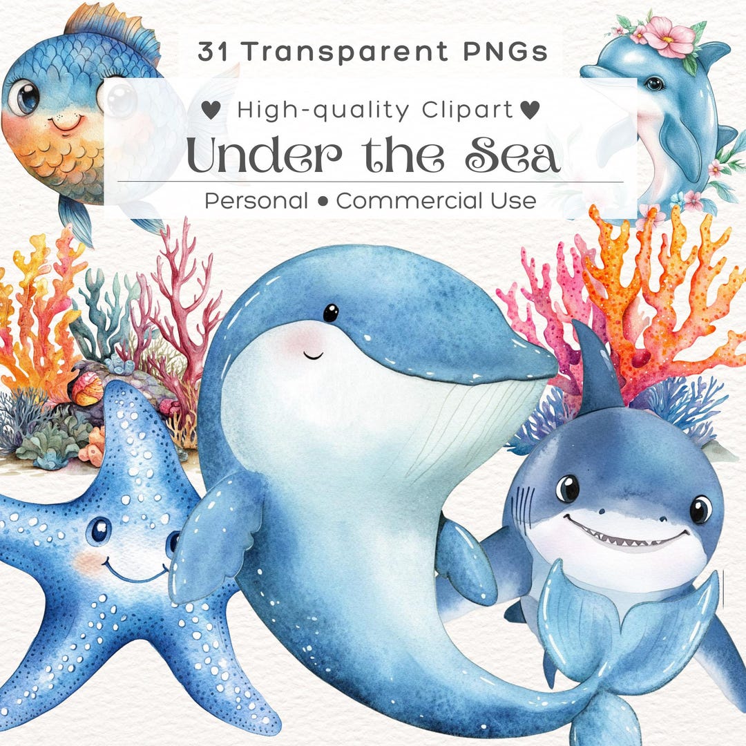 Cute Sea Animal Clipart – Sea Creature, Digital Product, Instant ...