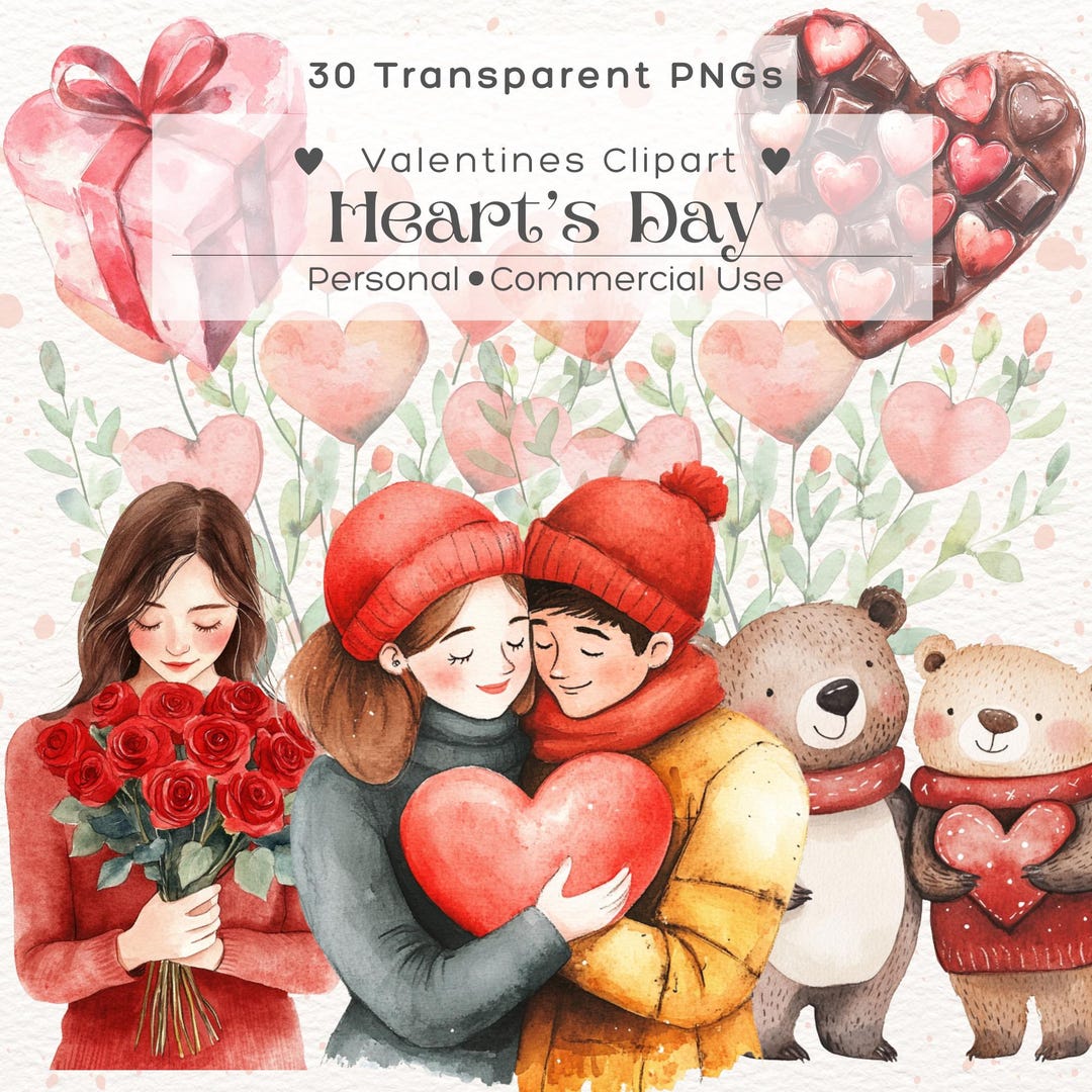 Watercolor Valentine Clipart – Lovely Design, Instant Download ...
