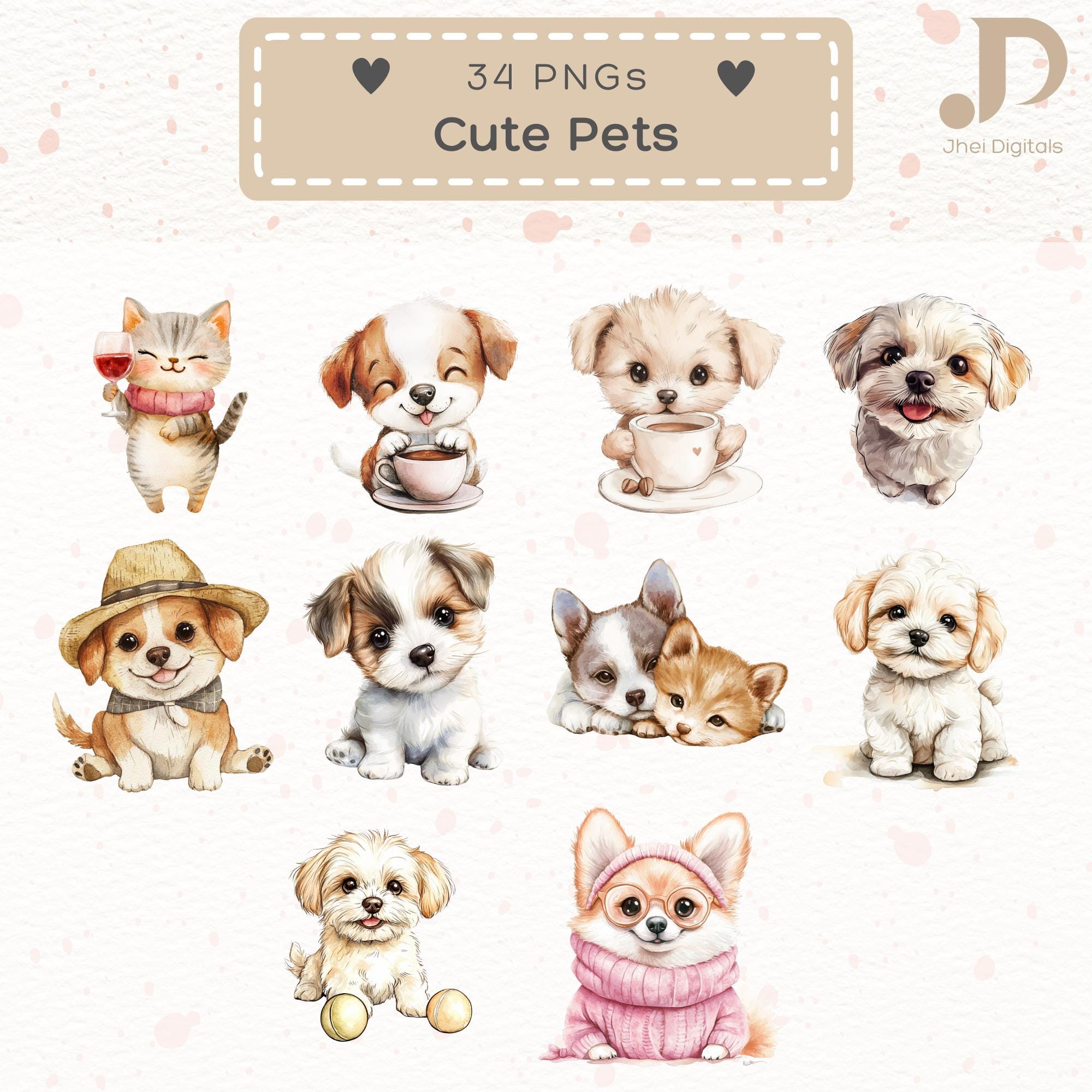 Cute Pet Clipart, Watercolor – Cute PNG, Instant Download, Commercial ...