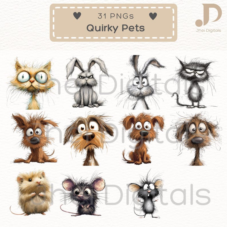 Quirky Pet Clipart – Cute Pet, Digital Product, Instant Download ...