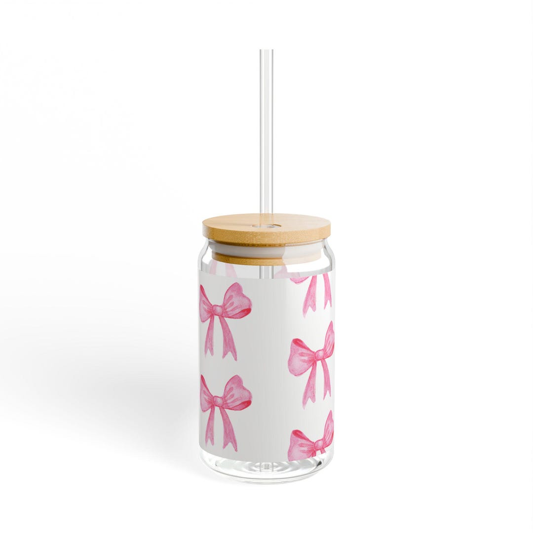 Pink Bow Sipper Glass, 16oz - Trendy Cute Iced Coffee Cup With Lid ...