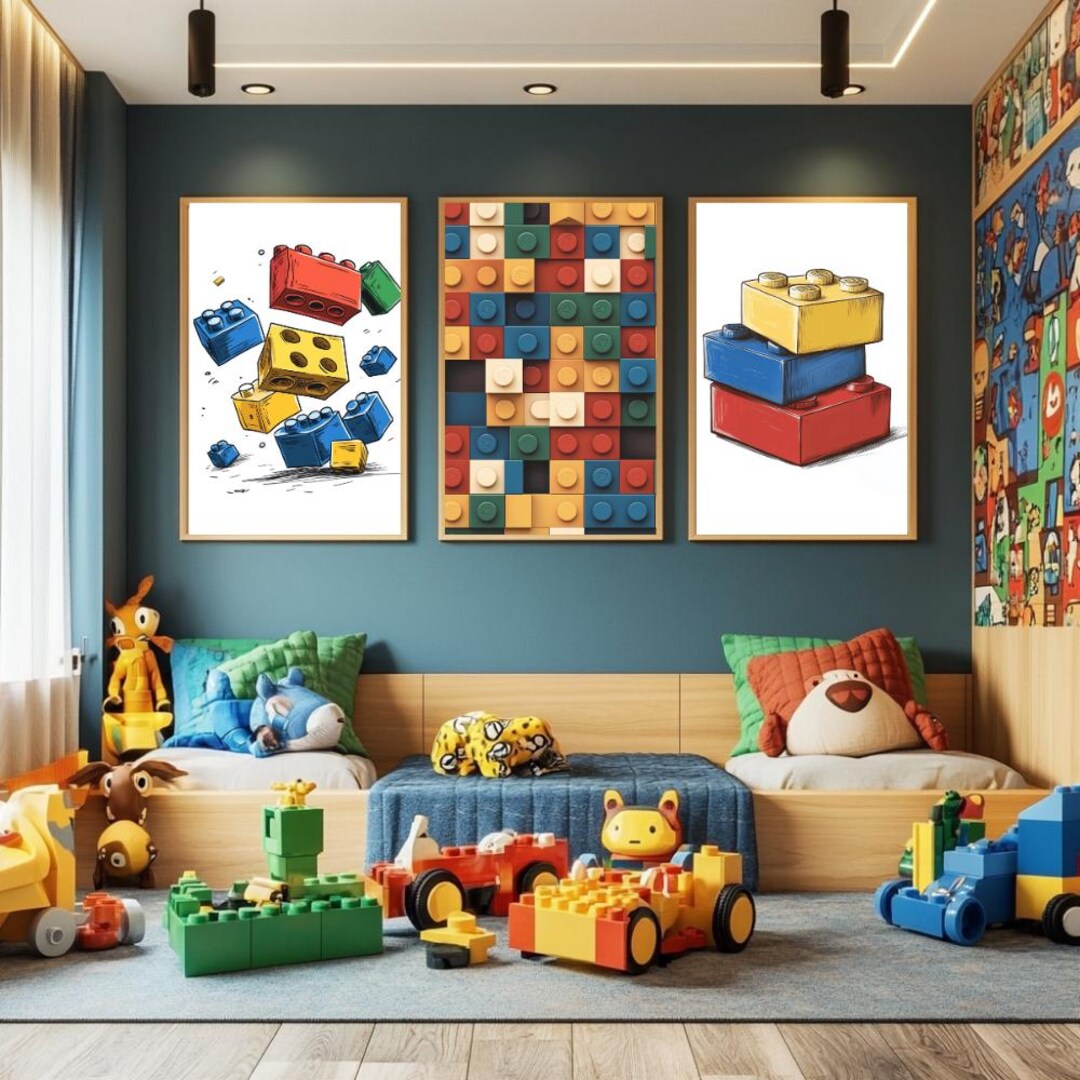Color Building Blocks Art, Minifigure Wall Art, Teen Boy Bedroom DIY ...