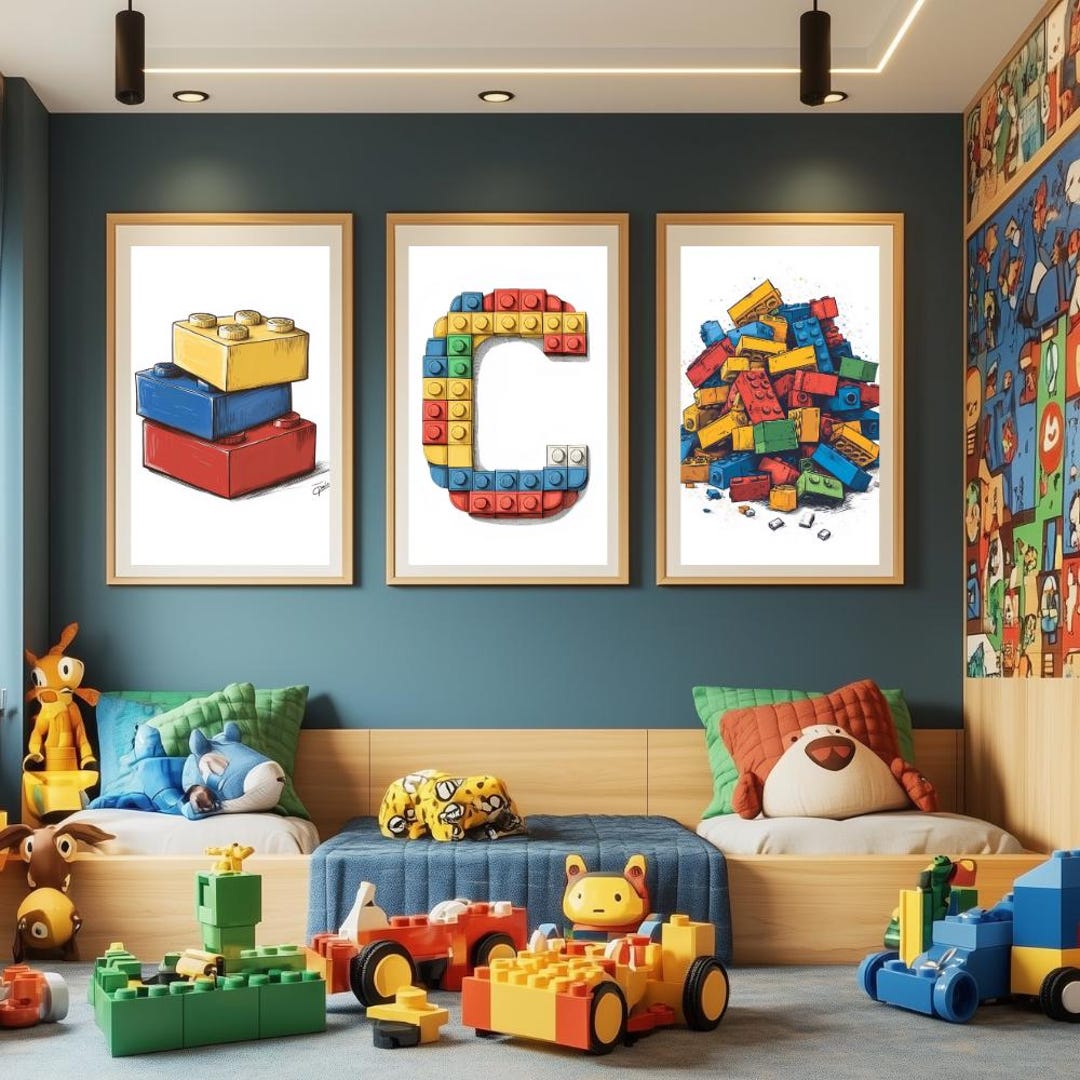 Color Building Blocks Art, Minifigure Wall Art, Teen Boy Bedroom DIY ...
