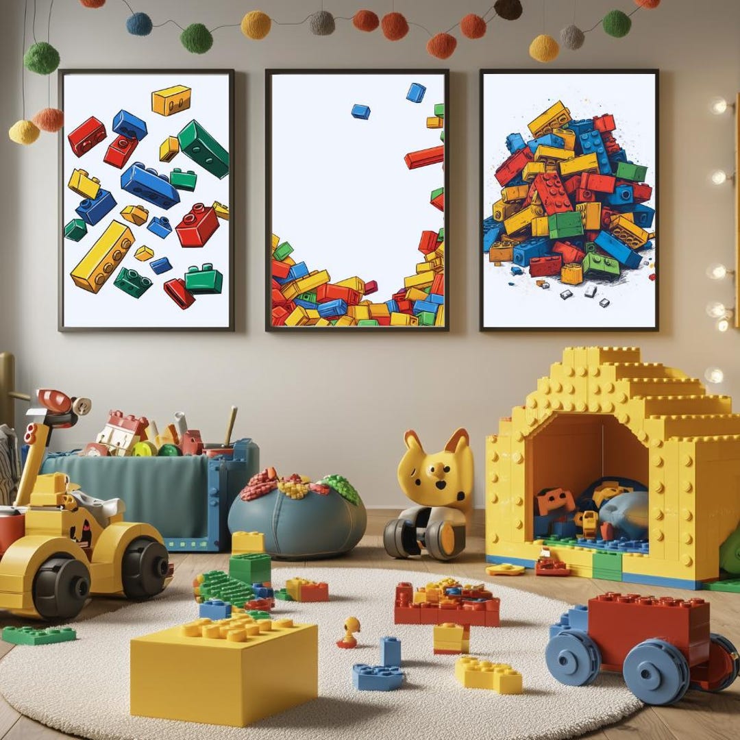 Color Building Blocks Art, Minifigure Wall Art, Teen Boy Bedroom DIY ...
