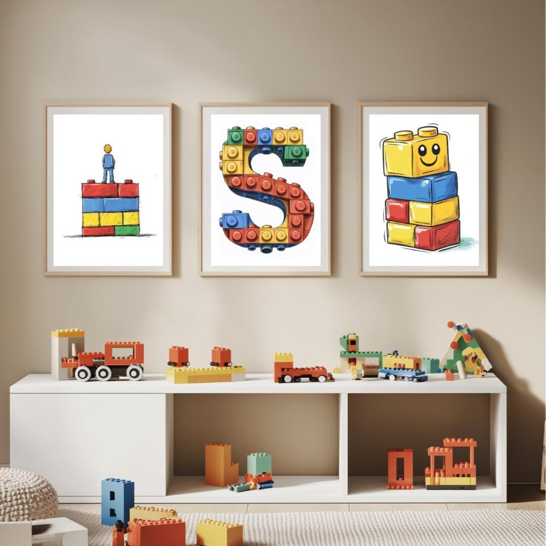 Color Building Blocks Art, Minifigure Wall Art, Teen Boy Bedroom DIY ...