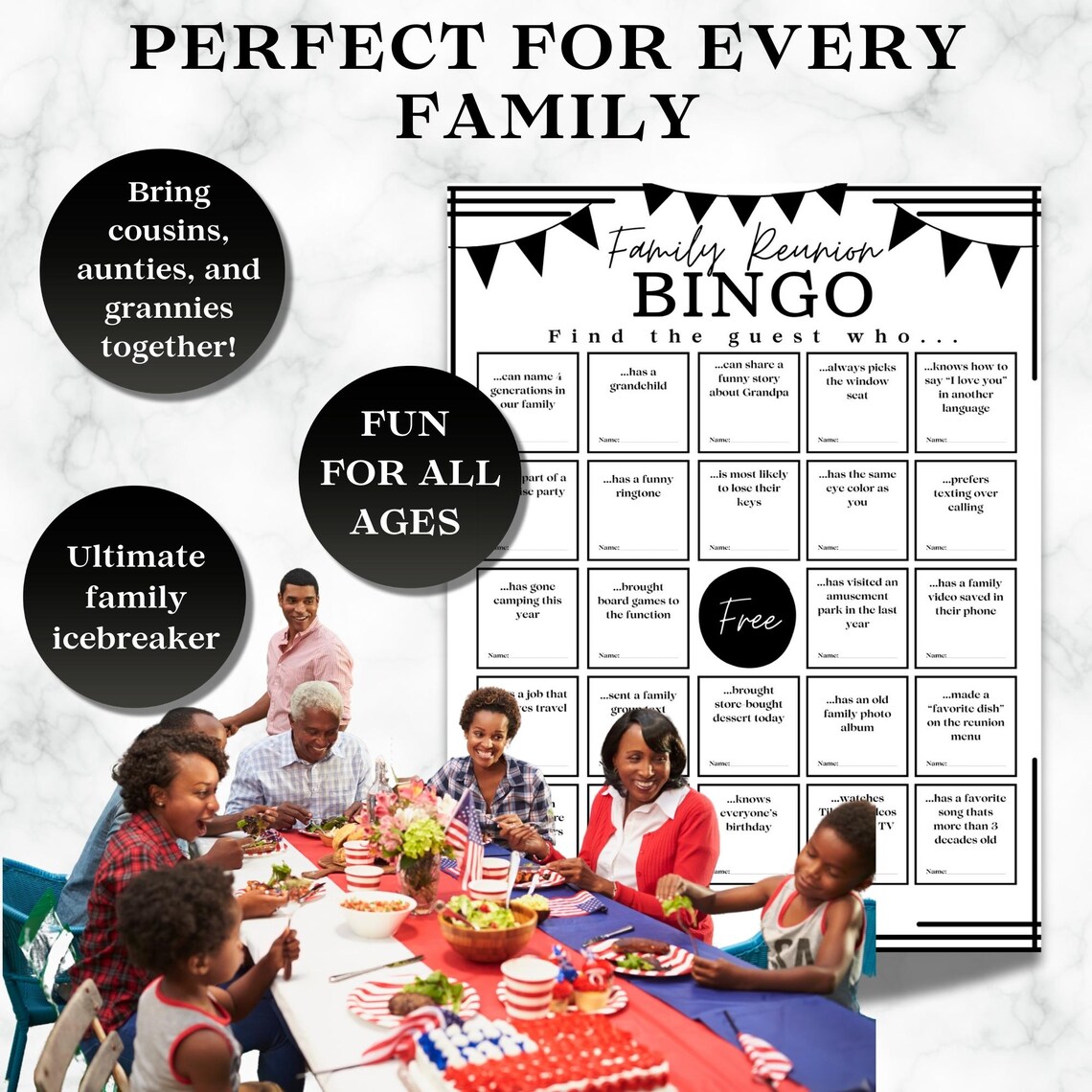 Family Reunion Bingo Game – 100 Unique “find the Guest Who” Prompts ...