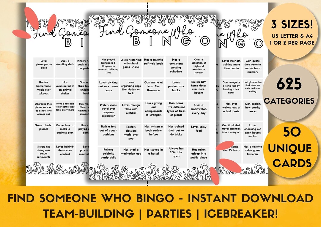 Find Someone Who Bingo | Printable Icebreaker Game | Office Team ...