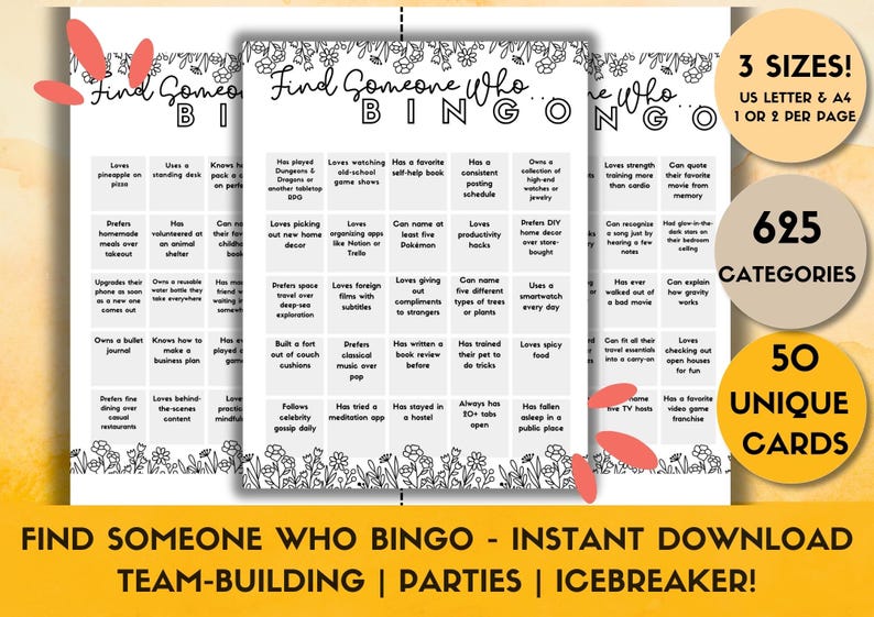 Find Someone Who Bingo | Printable Icebreaker Game | Office Team ...