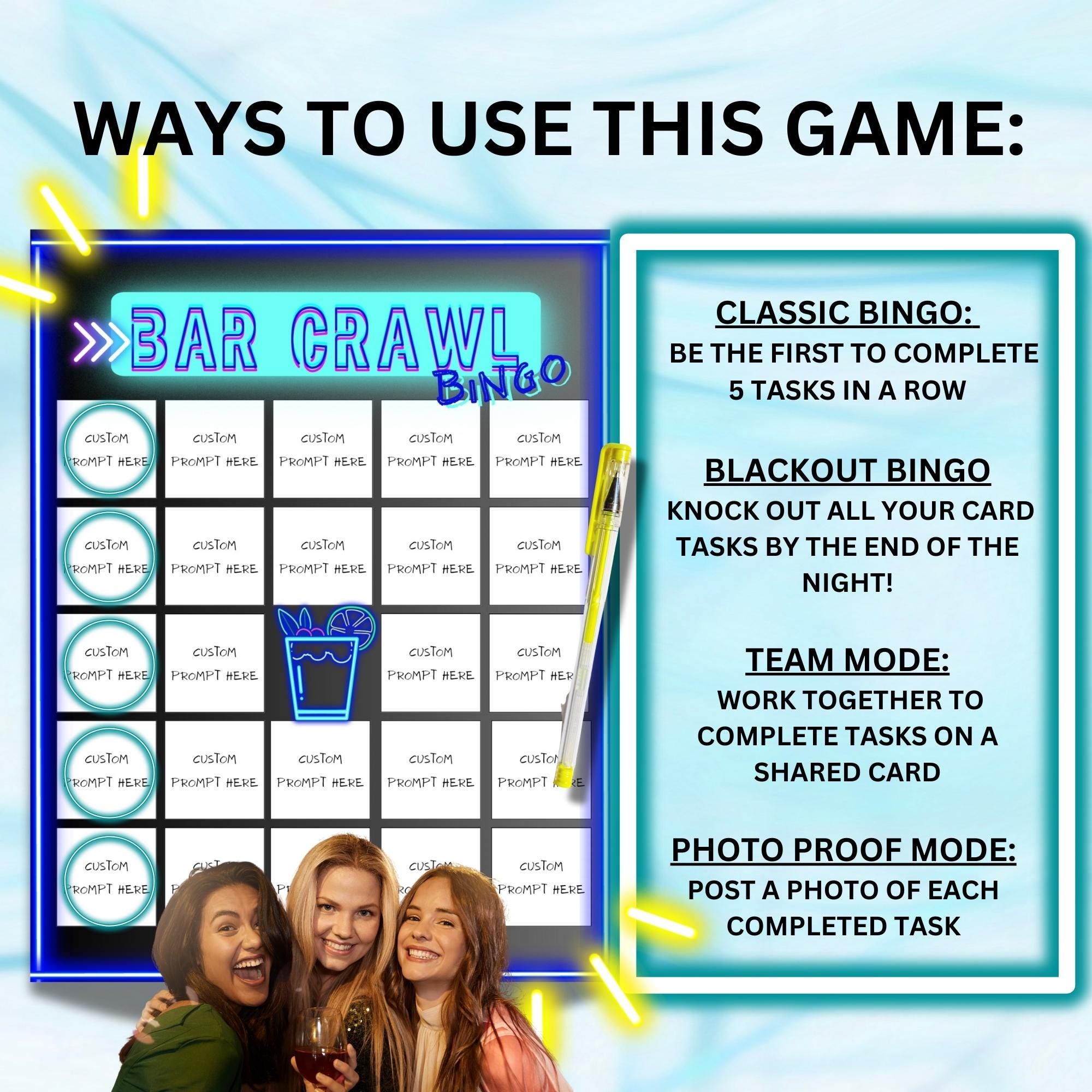Bar Crawl Bingo Printable – 50 Cards Pub Crawl Bingo, Editable Canva ...