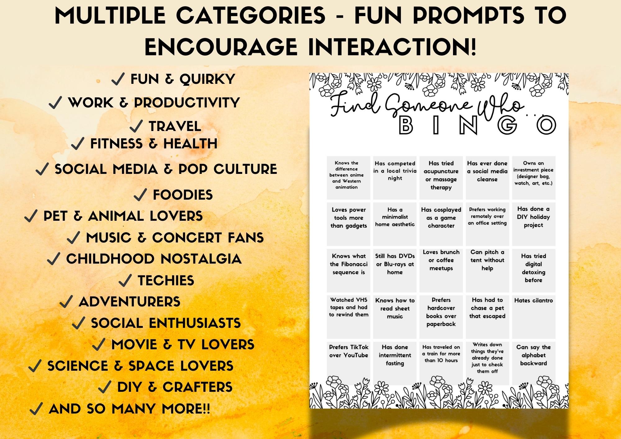 Find Someone Who Bingo | Printable Icebreaker Game | Office Team ...
