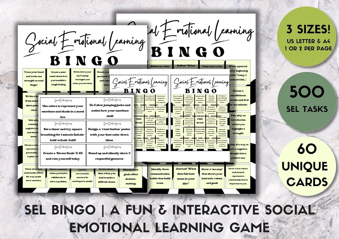 SEL Bingo Printable Game | 60 Cards + 500 Social Emotional Learning ...