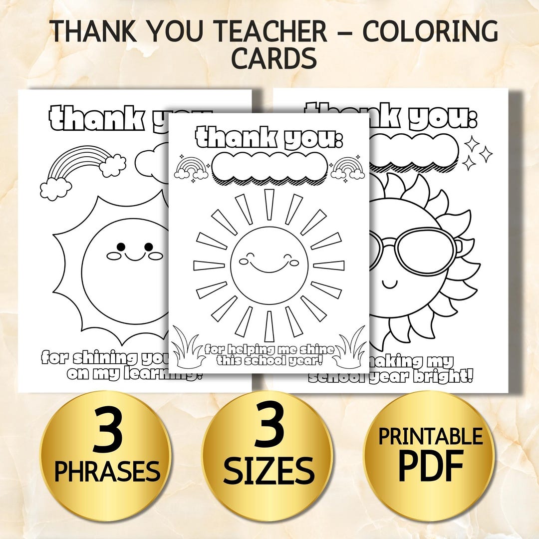 Thank You Teacher Printable – Coloring Card in 3 Sizes | End of Year ...