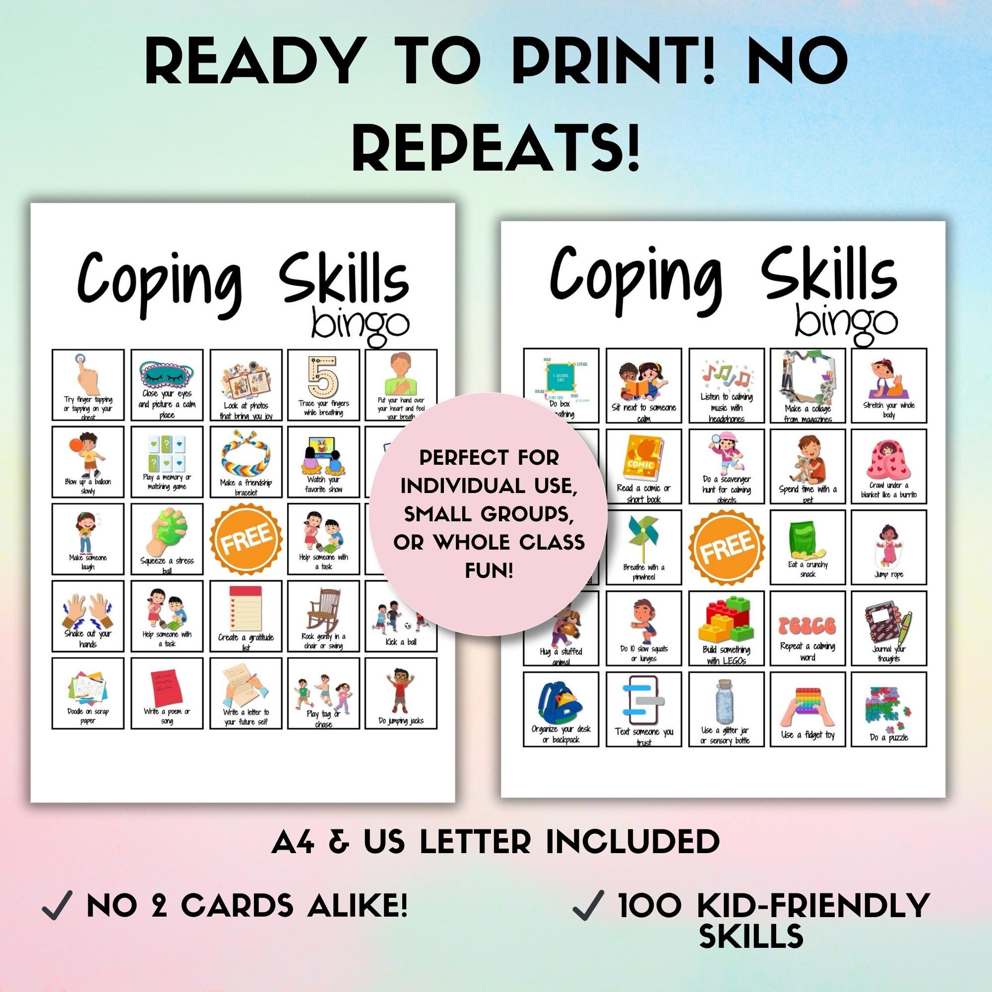 Mental Health Bingo Game for Kids – 100 Unique SEL Bingo Cards + 100 ...