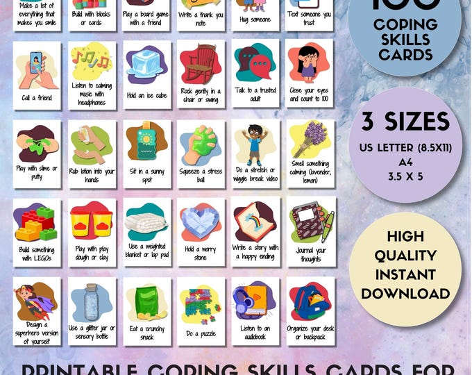 100 Coping Skills Cards for Kids & Teens | Printable SEL Calm Corner ...