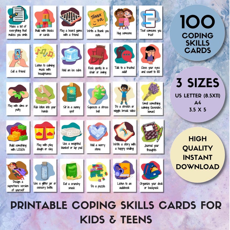 100 Coping Skills Cards for Kids & Teens | Printable SEL Calm Corner ...