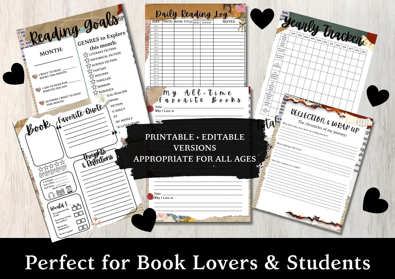 Printable Reading Tracker | Digital Book Journal | Reading Log for Book ...