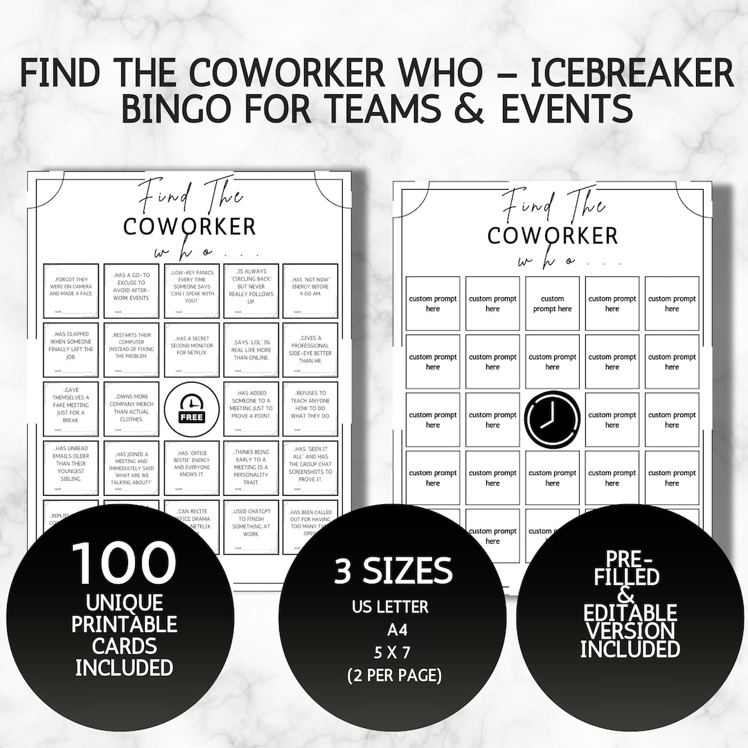 Coworker Find Someone Who Bingo – Printable Team Building Game | 100 ...