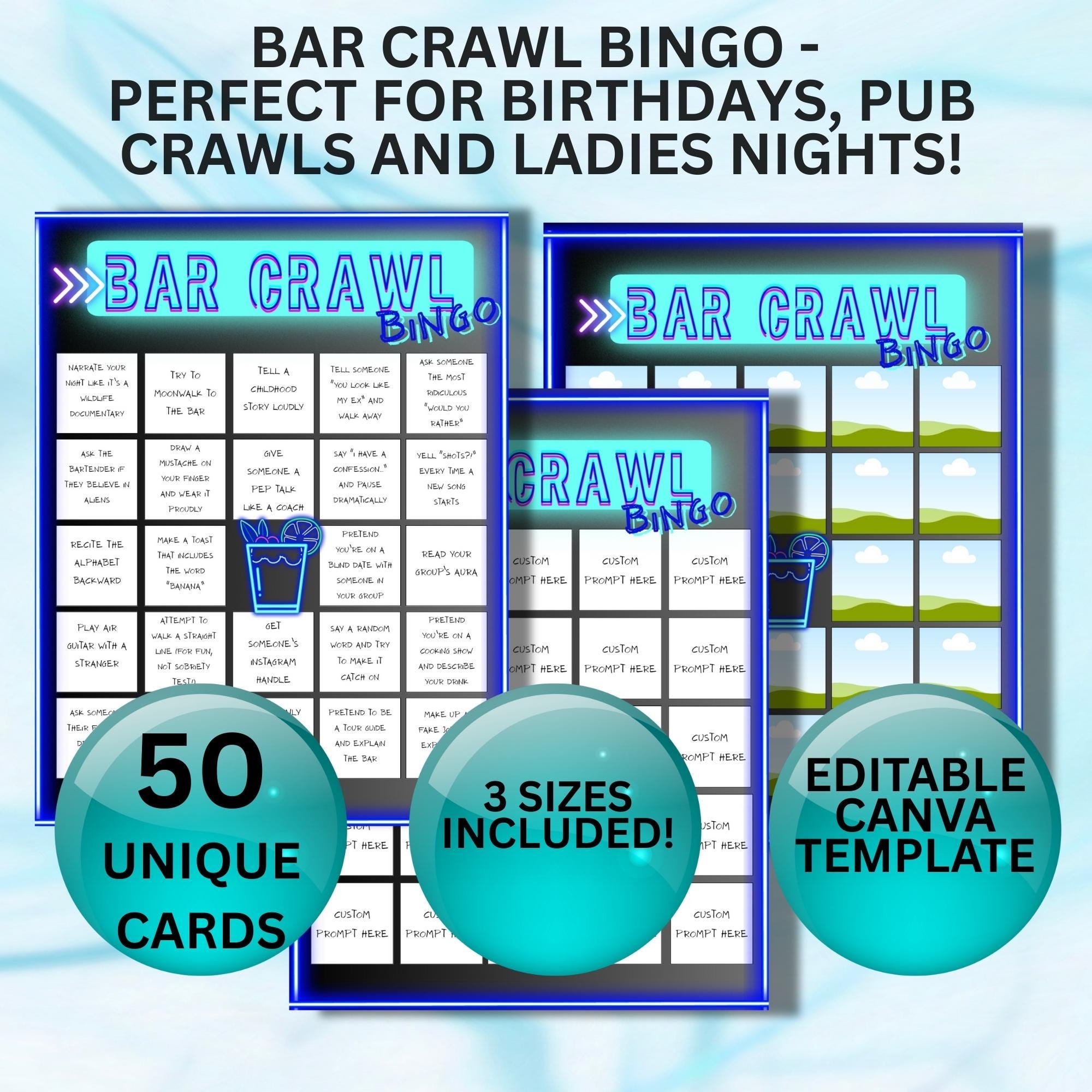 Bar Crawl Bingo Printable – 50 Cards Pub Crawl Bingo, Editable Canva ...