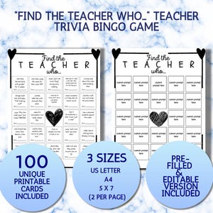 Teacher Trivia Bingo Game – Funny Teacher Bingo | Teacher Appreciation ...