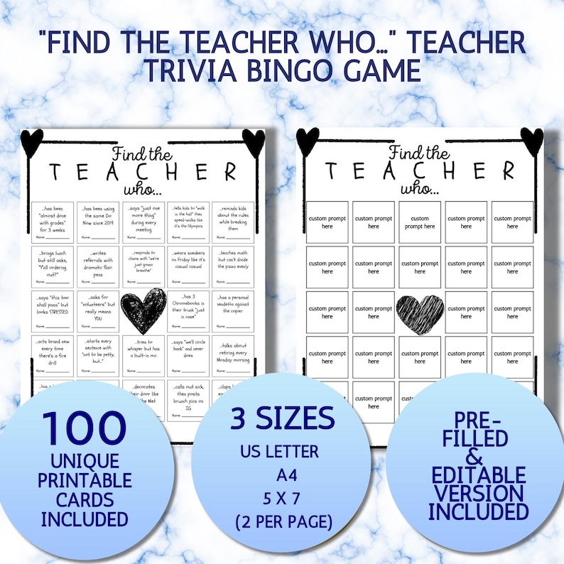Teacher Trivia Bingo Game – Funny Teacher Bingo | Teacher Appreciation ...