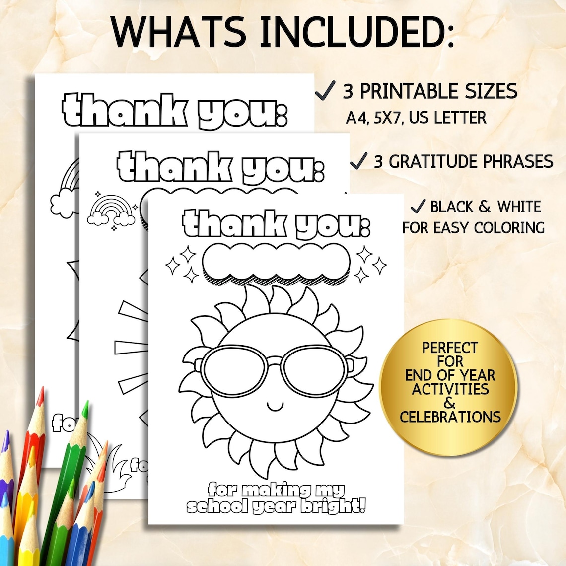 Thank You Teacher Printable – Coloring Card in 3 Sizes | End of Year ...