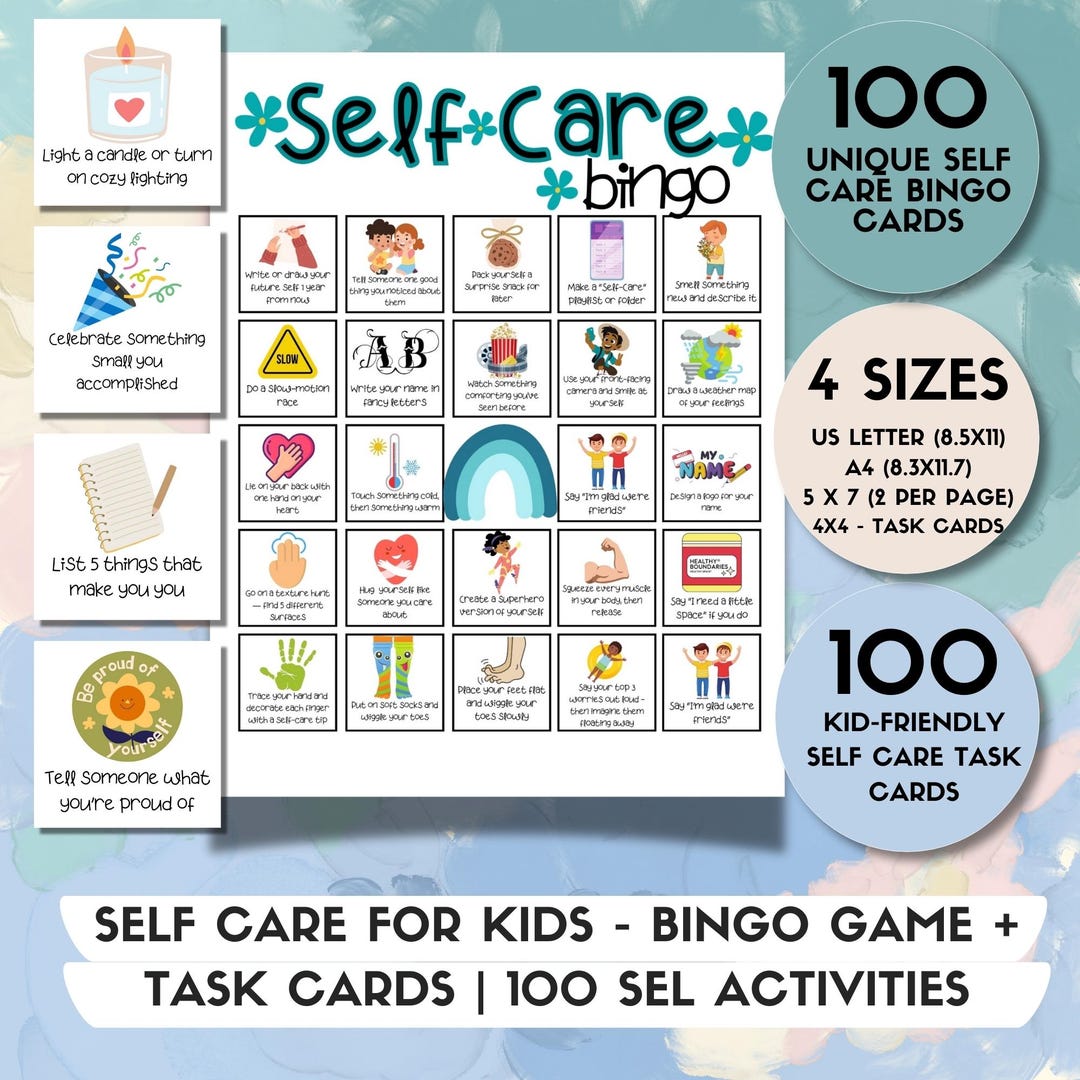 Wellness Bingo + Task Cards for Kids – 100 Printable Activities for ...