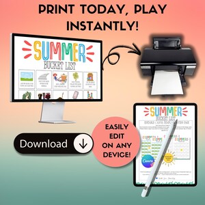 Kids Printable Summer Activity Bingo Game – 100 Printable Cards ...